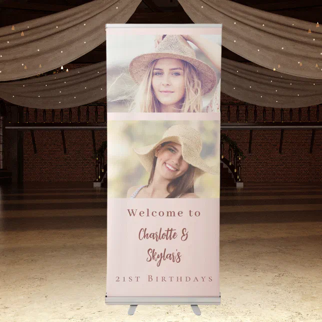 Custom photo rose gold friends birthday welcome retractable banner | Zazzle
