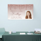 Custom Photo Rose Gold Glitter Drip Graduation Banner | Zazzle