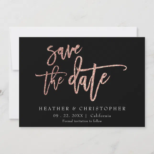 Custom Photo Rose Gold Glitter Save the Date Card | Zazzle