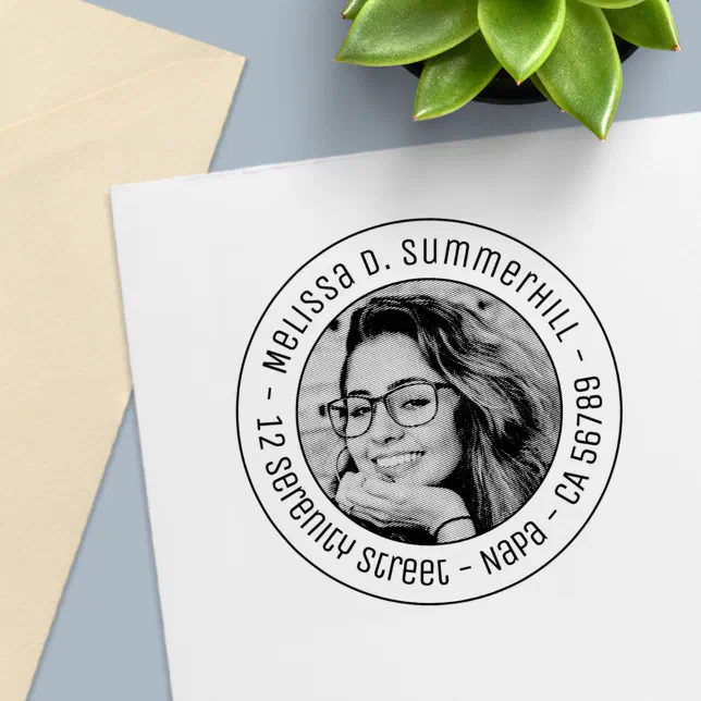 Custom Photo Round Address Self-inking Stamp | Zazzle