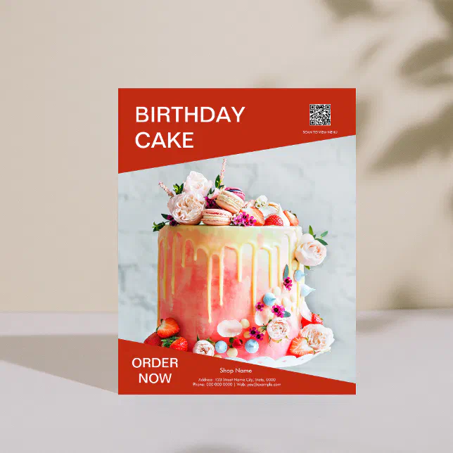 Custom Photo Scan QR Code Menu Cake Bakery Flyer | Zazzle
