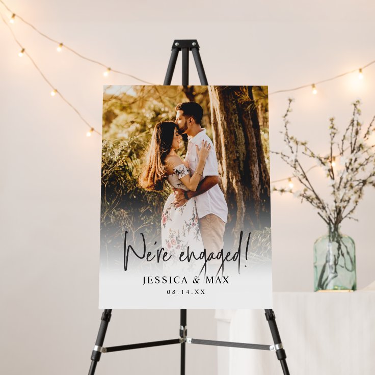 Custom Photo Script Font Engagement Sign | Zazzle