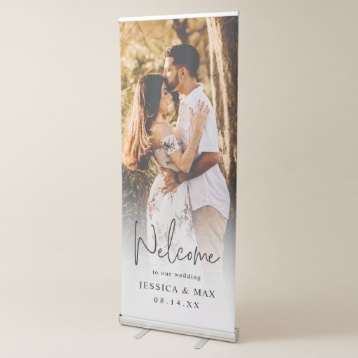 Custom Photo Script Font Wedding Welcome Retractable Banner | Zazzle
