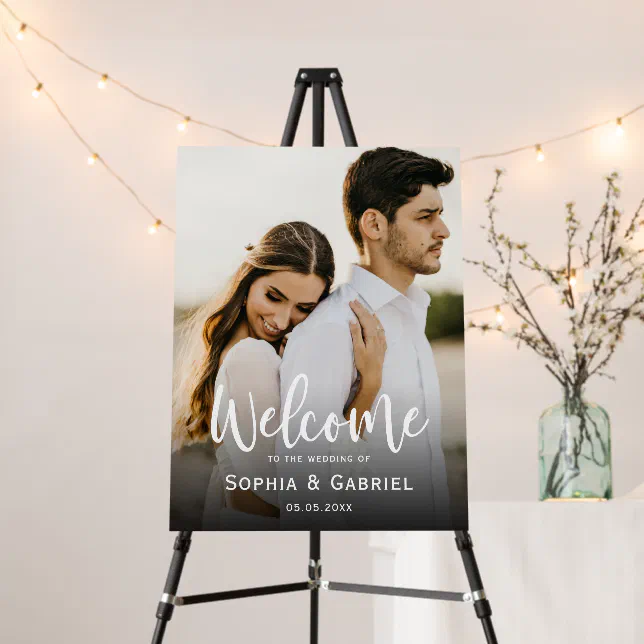Custom Photo Script Font Wedding Welcome Sign | Zazzle