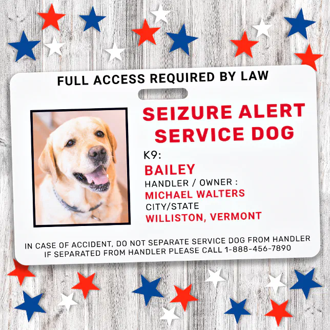 Custom Photo Seizure Alert Service Dog ID Badge | Zazzle