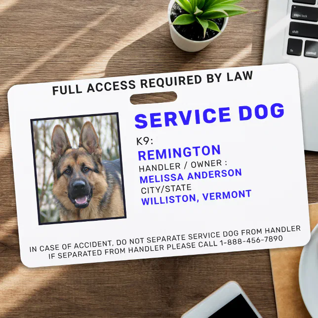 Custom Photo Service Dog ID Badge | Zazzle