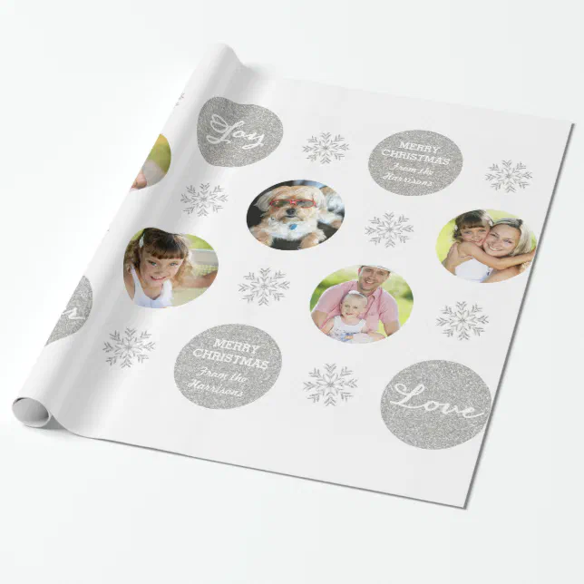 Custom Photo Silver Glitter Look Gift Wrap | Zazzle