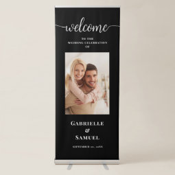 Custom Photo Simple Black Wedding Welcome Retractable Banner | Zazzle