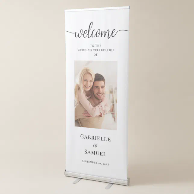 Custom Photo Simple Wedding Welcome Retractable Banner | Zazzle