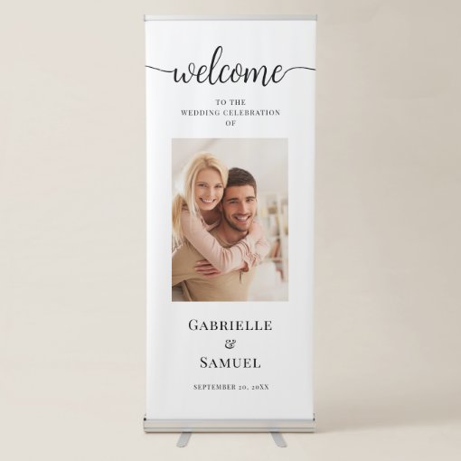 Custom Photo Simple Wedding Welcome Retractable Banner | Zazzle
