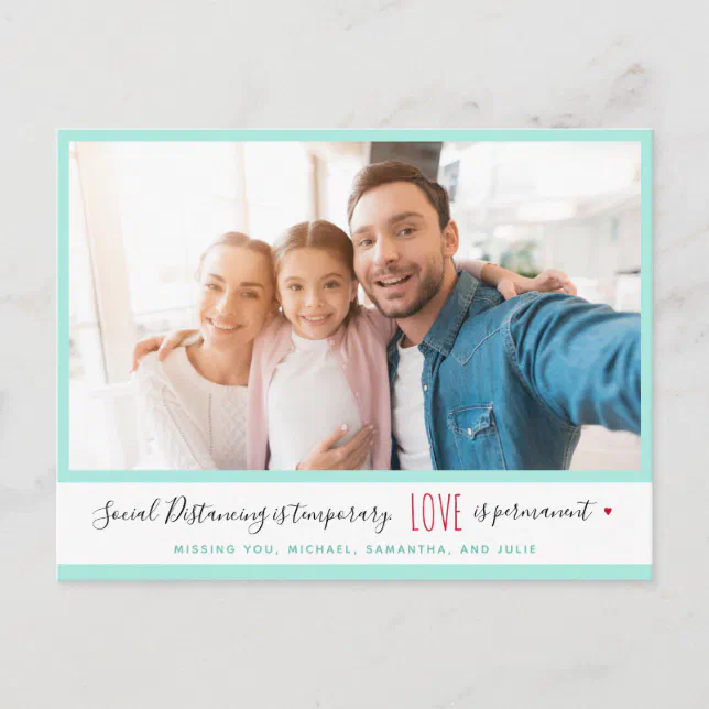 Custom photo social distancing love quote greeting postcard | Zazzle