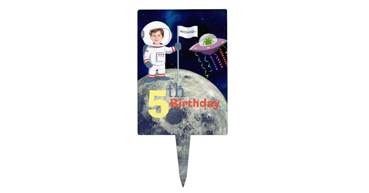 Custom Photo Spaceman Birthday Cake Topper | Zazzle