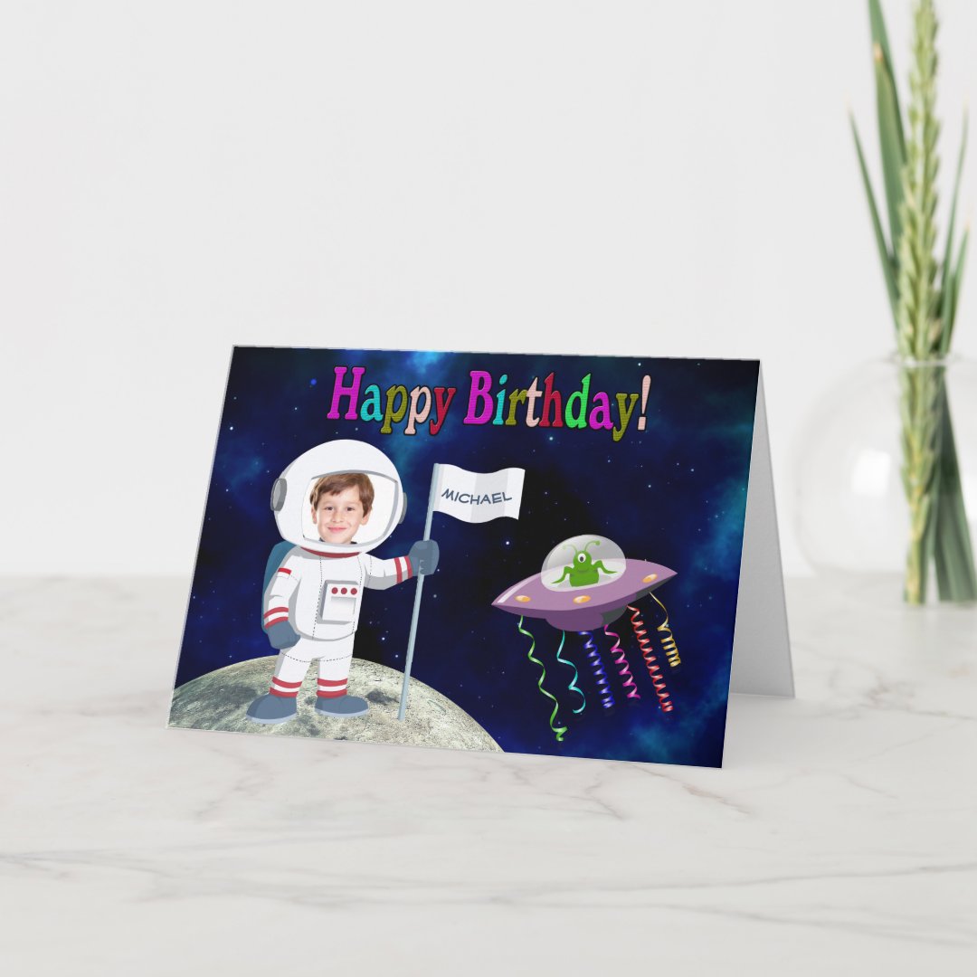 Custom Photo Spaceman Birthday Card | Zazzle