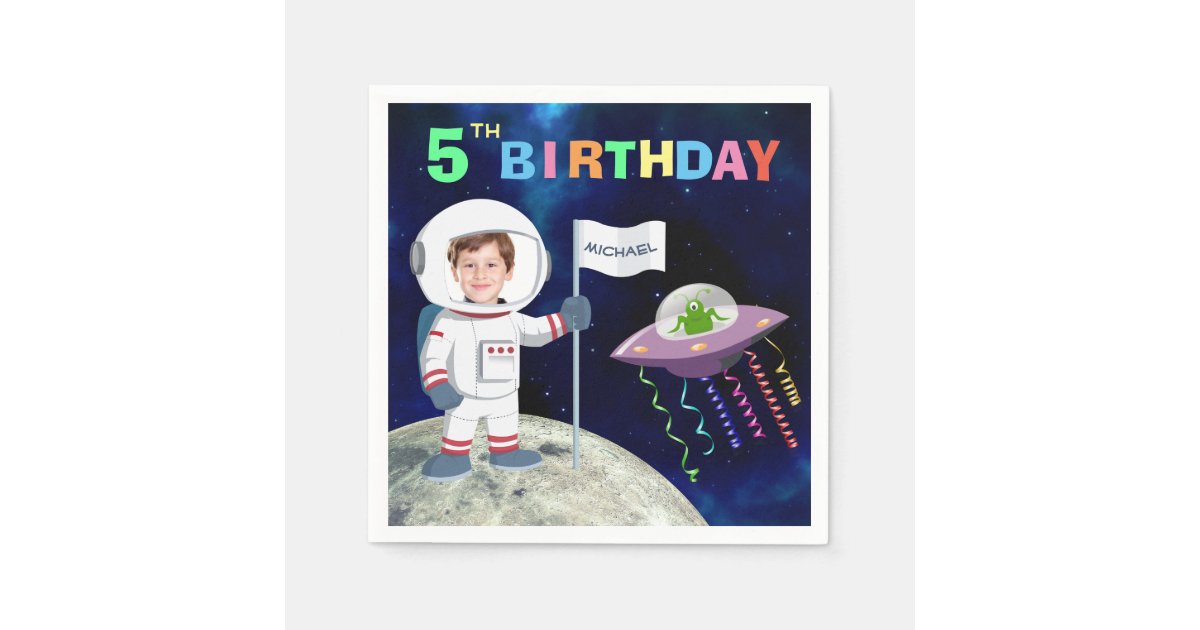 Custom Photo Spaceman Birthday Napkins | Zazzle