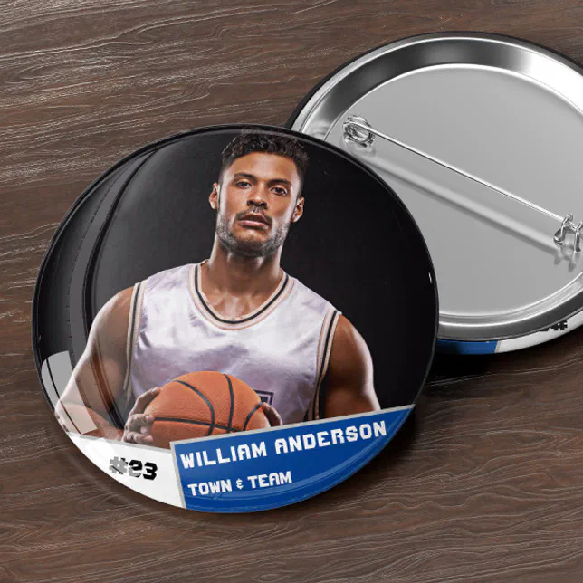 Custom photo sports button / pin basketball player | Zazzle