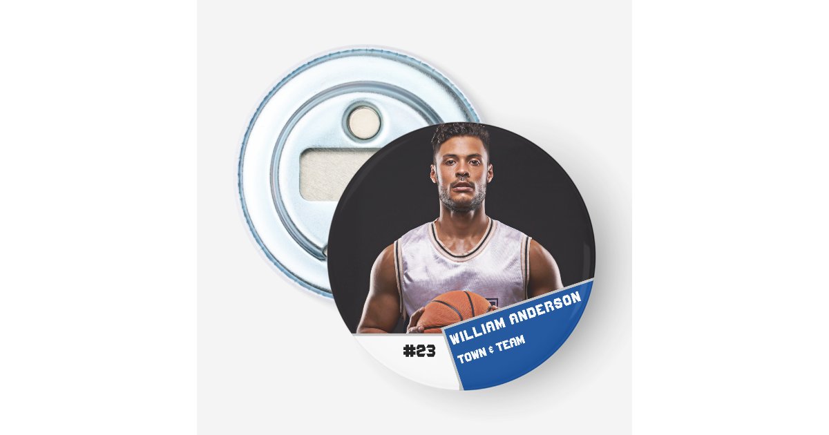 Custom photo sports button / pin basketball player bottle opener | Zazzle