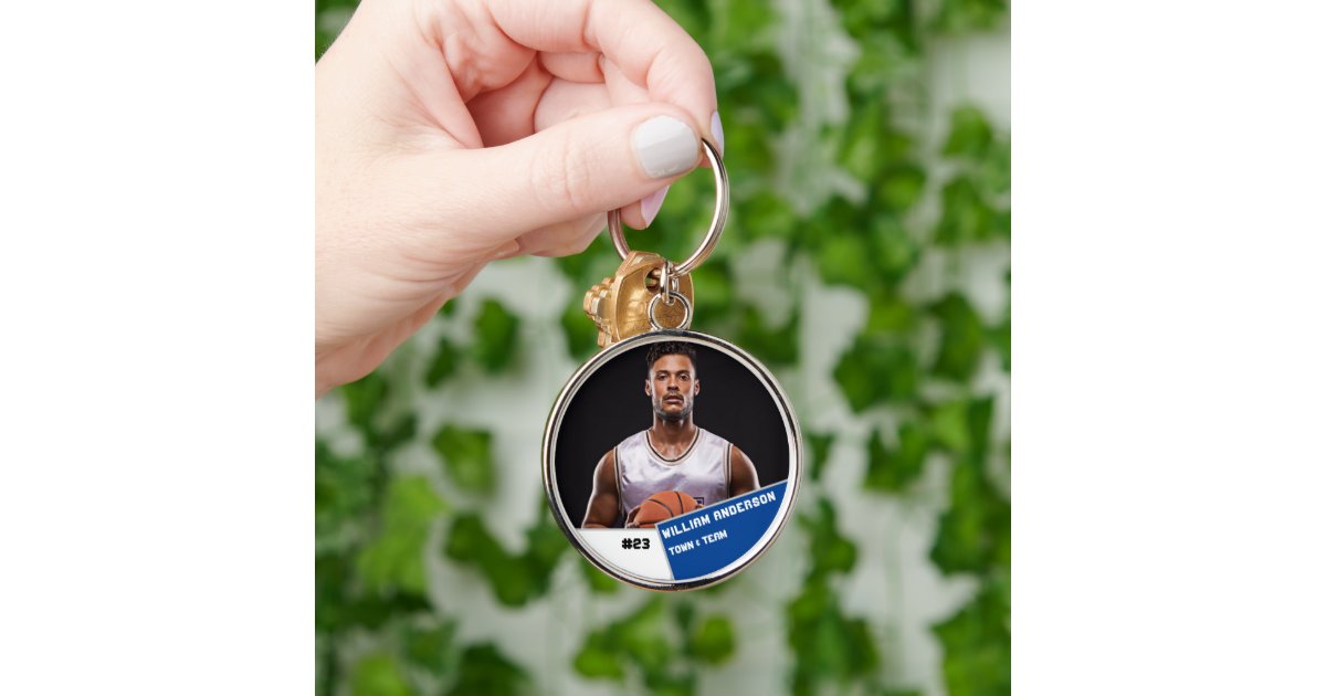 Custom photo sports button / pin basketball player keychain | Zazzle