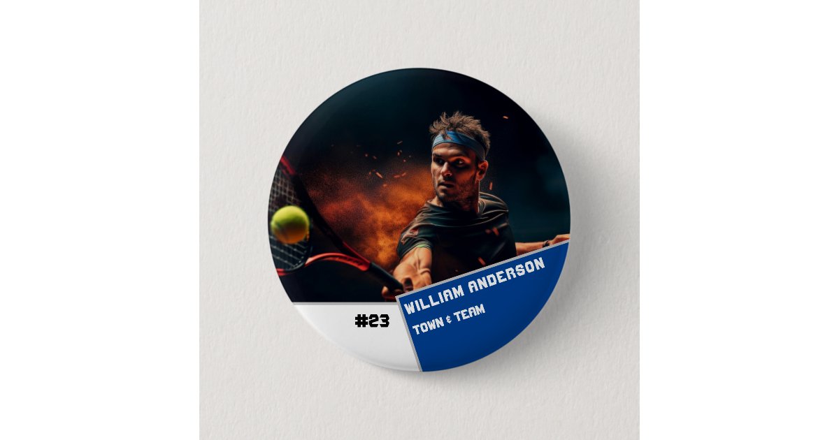 Custom photo sports button / pin Tennis player | Zazzle