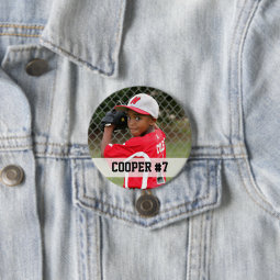 Custom photo sports button / pin with name & # | Zazzle