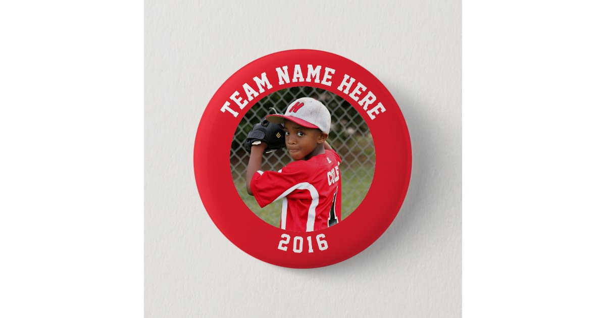Custom Photo Sports pin / button with team name | Zazzle