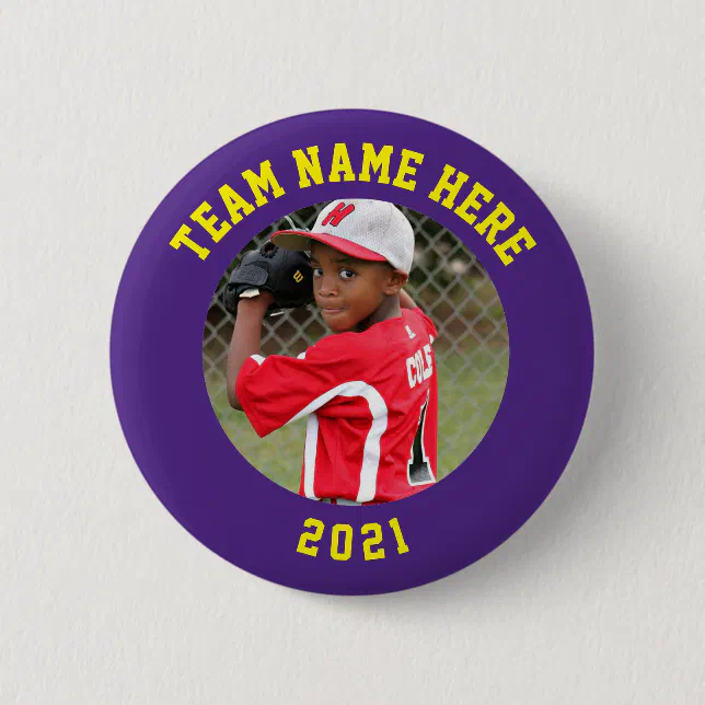 Custom Photo Sports pin / button with team name | Zazzle