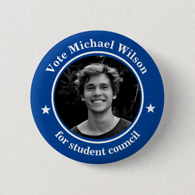 Custom Photo Student Union Election Blue Button | Zazzle