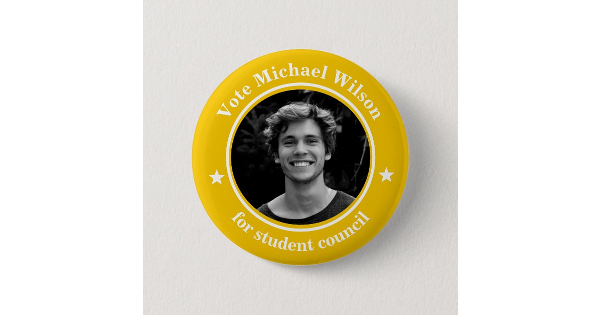 Custom Photo Student Union Election Yellow Button | Zazzle