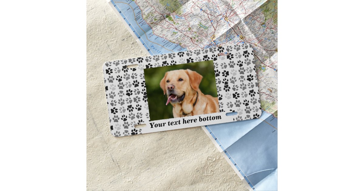 Custom Photo Template Pet Paws Dog Cat License Plate | Zazzle