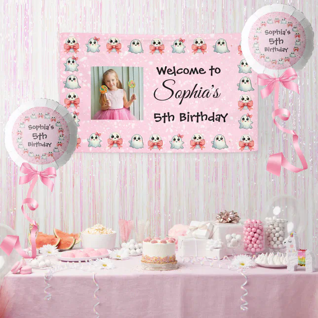 Custom Photo/Text Cute Ghost Theme Kids Birthday Banner | Zazzle