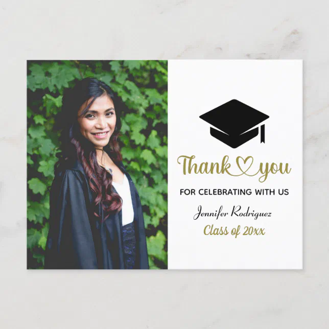 Custom Photo Thank You Graduation Cap Grad Postcard | Zazzle
