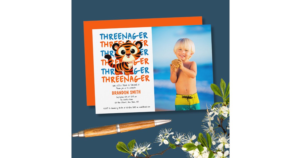 Custom Photo Threenager Boy 3rd Birthday Party Invitation | Zazzle