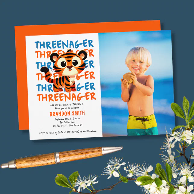 Custom Photo Threenager Boy 3rd Birthday Party Invitation | Zazzle