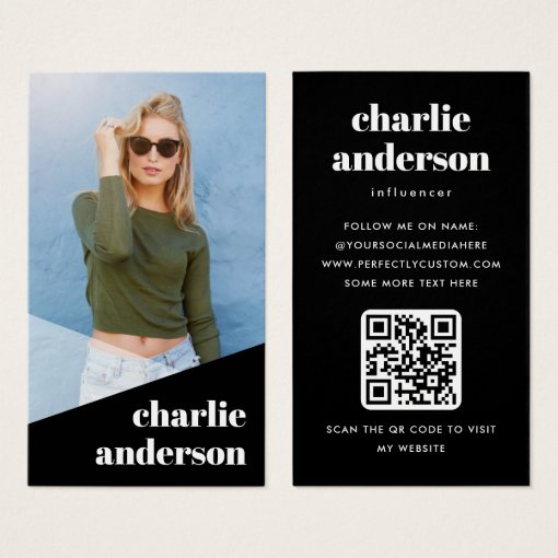 Custom photo trendy influencer black profile cards | Zazzle