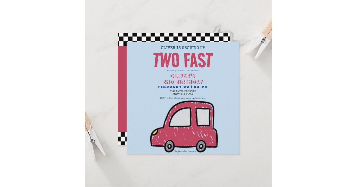 Custom photo, Two fast car theme boy 2nd birthday Invitation | Zazzle