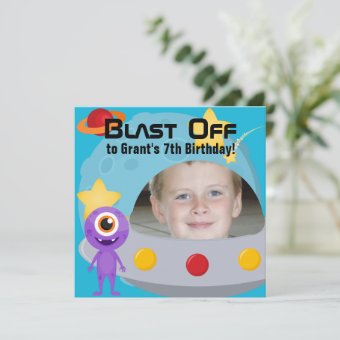 Custom Photo UFO Alien Birthday Invitation | Zazzle