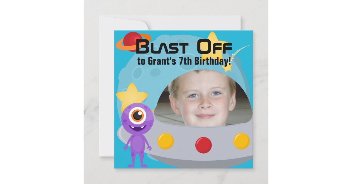 Custom Photo UFO Alien Birthday Invitation | Zazzle