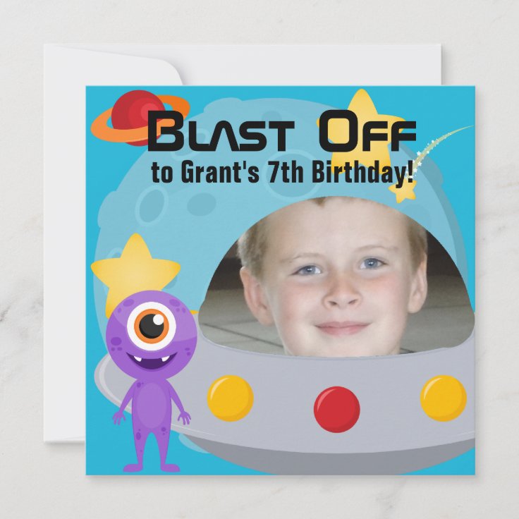 Custom Photo UFO Alien Birthday Invitation | Zazzle