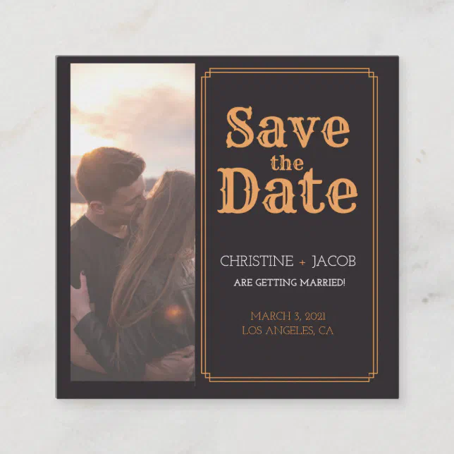 Custom Photo Vintage Style Save The Date Square Business Card | Zazzle
