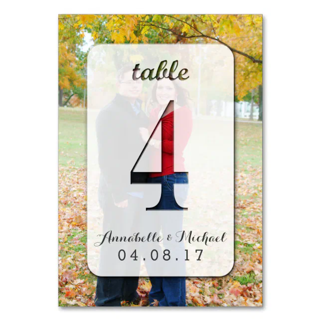 Custom Photo Wedding Table Number Card 4 | Zazzle