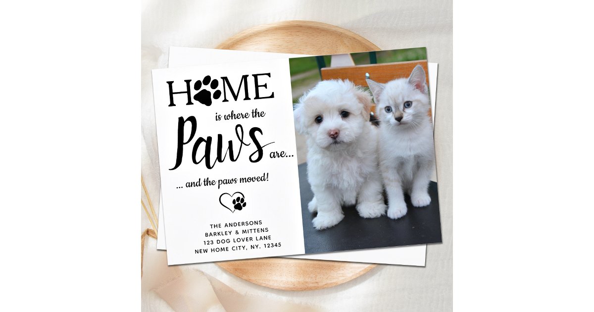 Custom Photo We've Moved Paws Cat Dog Pet Moving Announcement | Zazzle