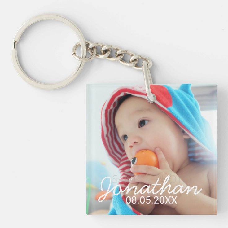 Custom Photo with Name and Date Keychain | Zazzle