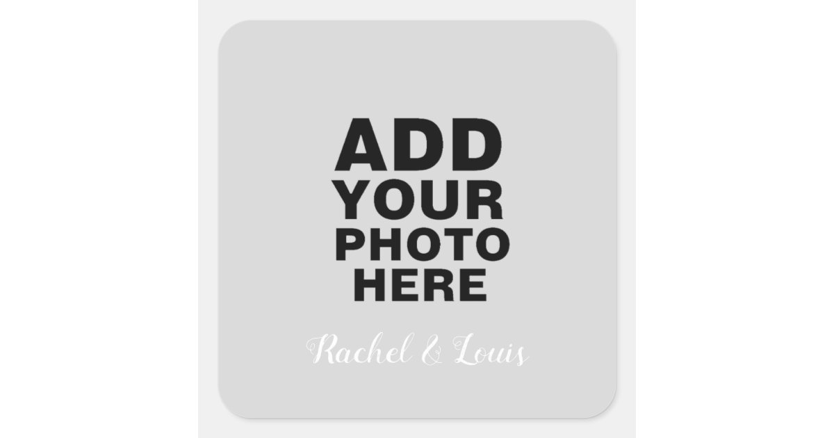 custom photo with names square sticker | Zazzle