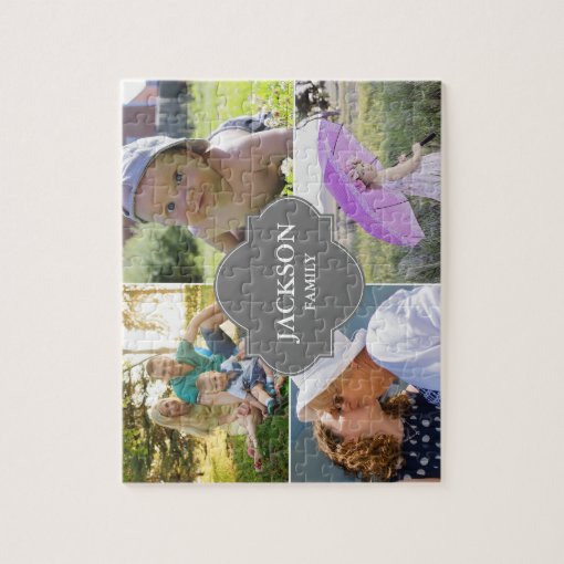 Custom photos family name multi pictures jigsaw puzzle | Zazzle