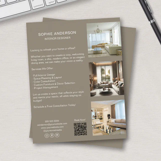 Custom Photos QR Code Social Media Professional Flyer | Zazzle