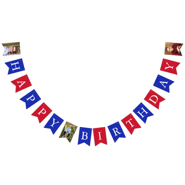 Custom Photos Red White Blue Happy Birthday Bunting Flags | Zazzle