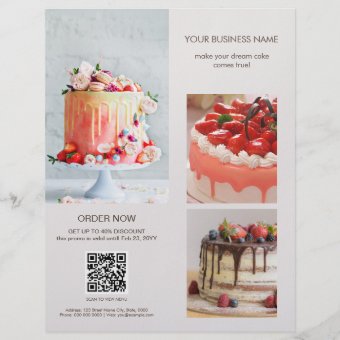 Custom Photos Scan QR Code Menu Cake Bakery Flyer | Zazzle