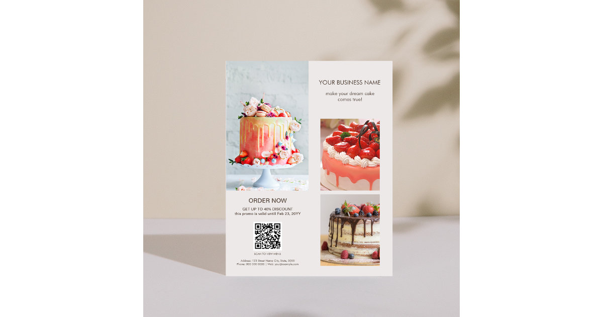 Custom Photos Scan QR Code Menu Cake Bakery Flyer | Zazzle