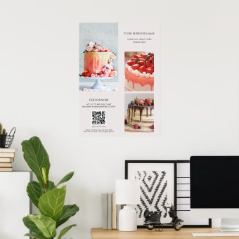 Custom Photos Scan QR Code Menu Cake Bakery Flyer Poster | Zazzle