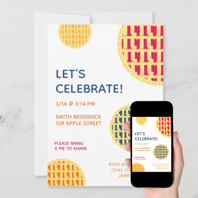 Custom Pi Day Pie Party Invitation Card Template | Zazzle