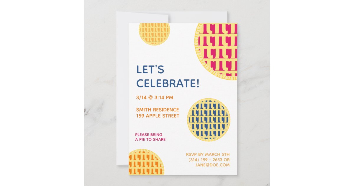 Custom Pi Day Pie Party Invitation Card Template | Zazzle